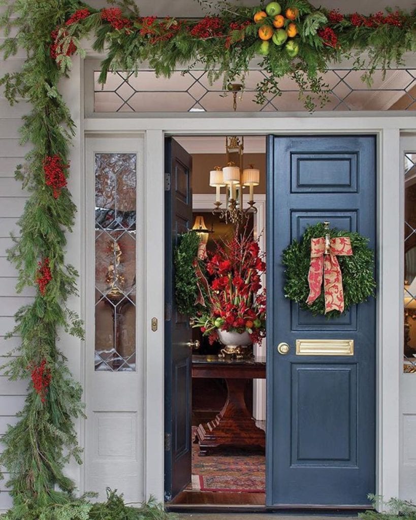 traditional-christmas-classic-front-door-wreath-decor-bows-holly ...