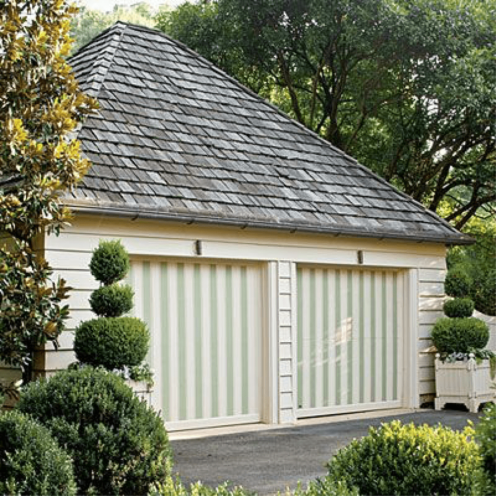 southern-living-green-white-striped-painted-garage-topiaries-boxwood ...
